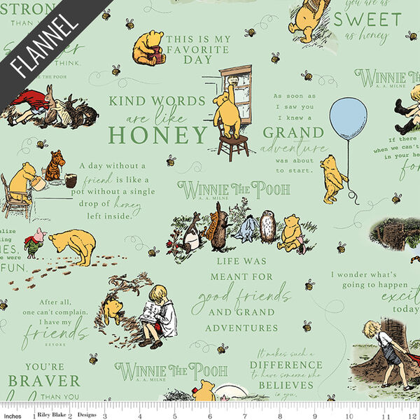 Winnie the Pooh Quotes Flannel in Green | Hawthorne Supply Co